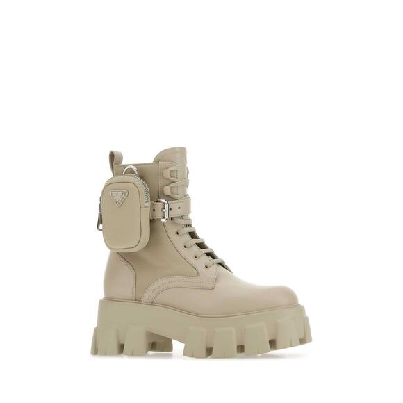 Prada | Shoes | Prada Sand Leather And Renylon Monolith Boots | Poshmark